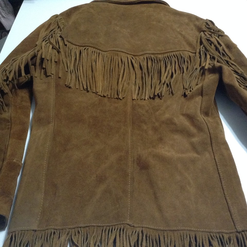 Vintage Rawhide Leather Coat Fringe Jacket Mens Brown Suede Western ...