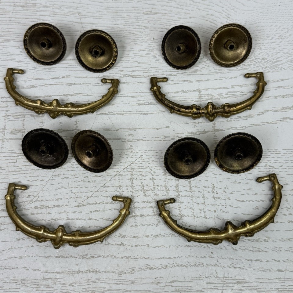 Lot of 4 Vintage Drop Bail Brass Drawer Pulls Handles with Rosette ...
