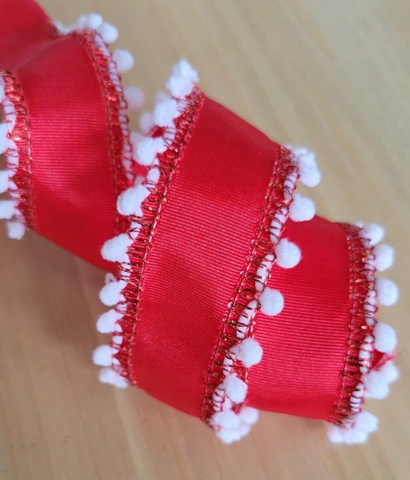 1.5 Inch (5 Yards) Fringed Wired Christmas Ribbon Red Gift Wrap Wreaths ...