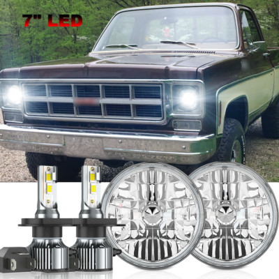 Fit GMC c15/C25 C35 1975-1978 Pair 7"inch Round LED Headlights DRL High ...