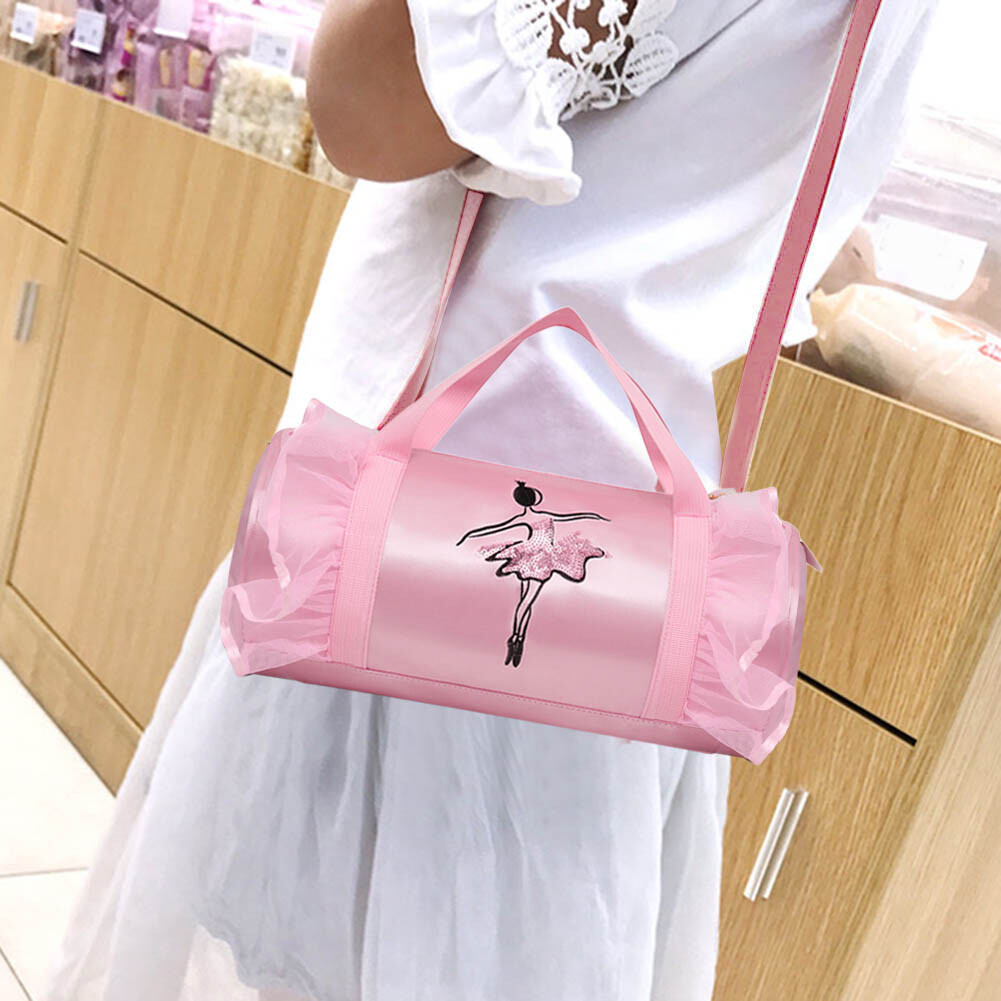 Girls Ballet Dance Bag Barrel Backpack Dance Tote Bags (Pink Long Yarn ...