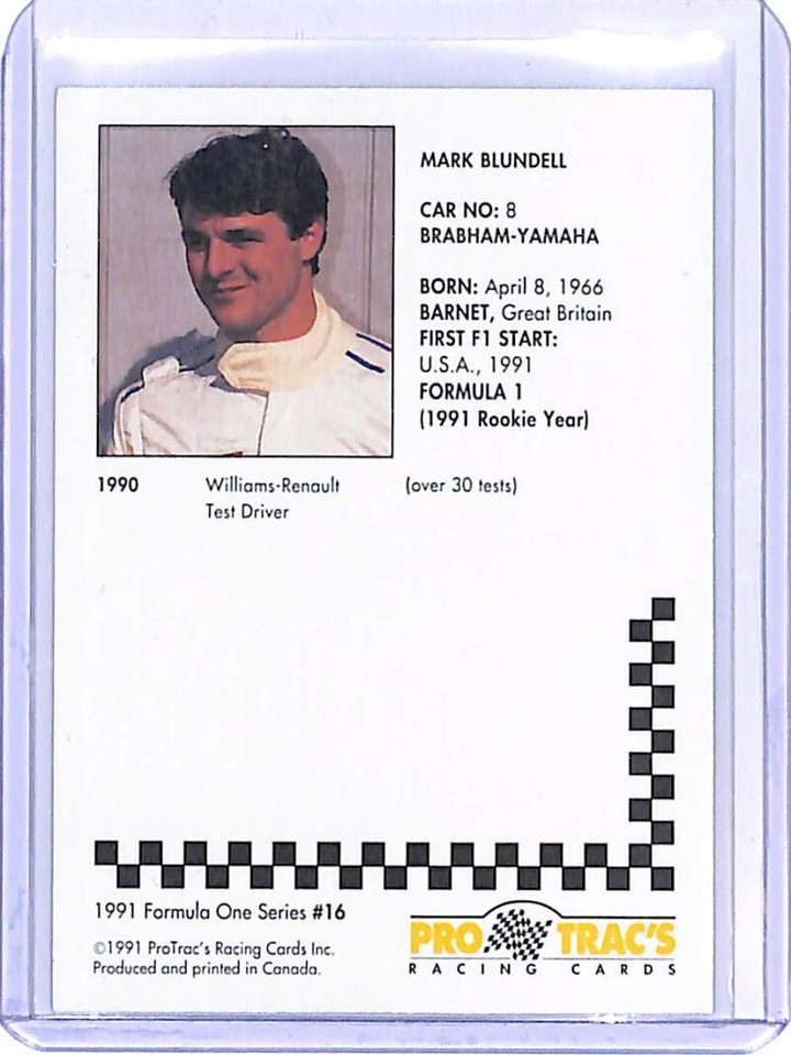 1991 ProTrac's Formula One #16 Mark Blundell Brabham Racing Card NM-MT ...