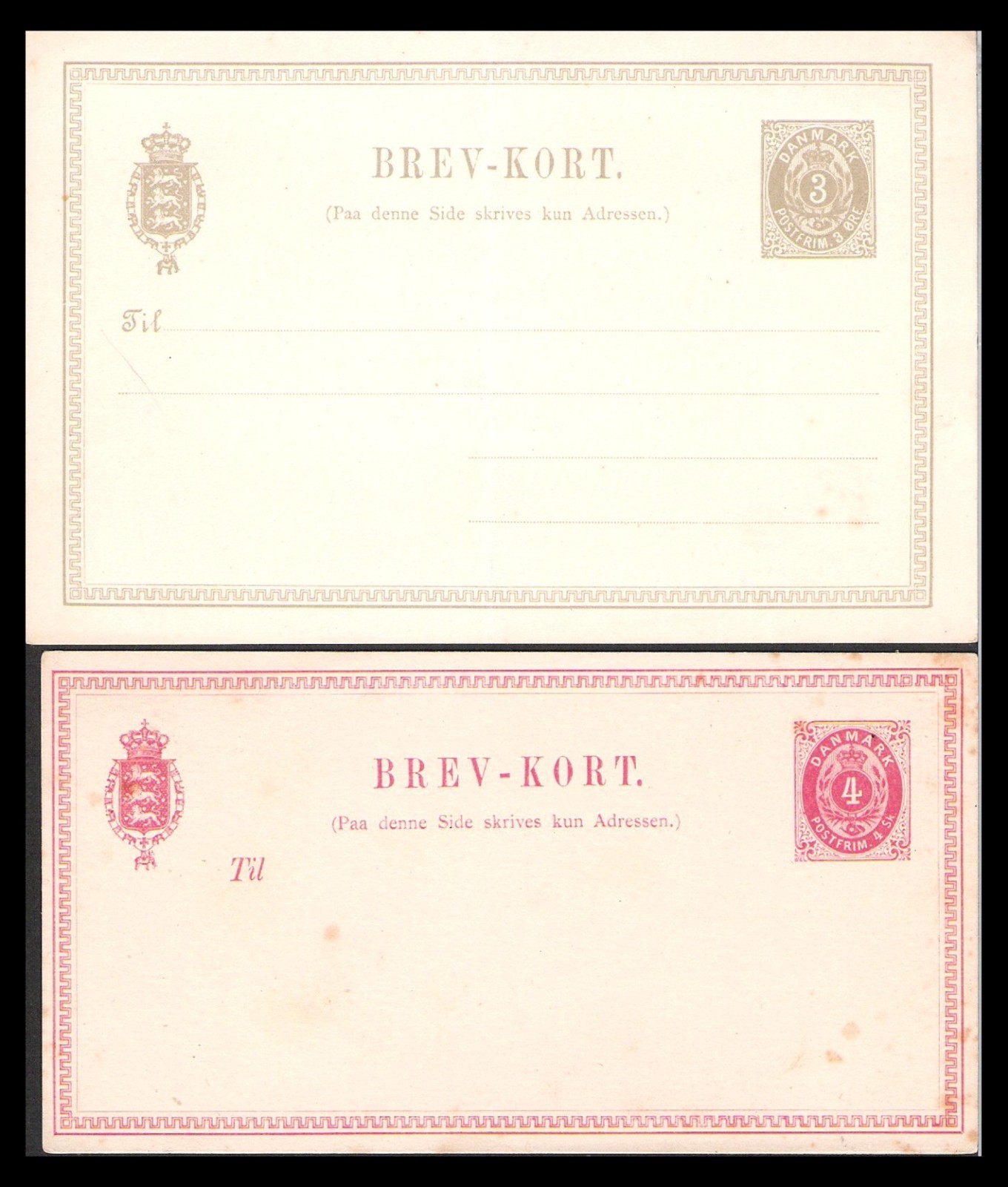 DENMARK 1880's 2 ORE & 4 Sk POSTAL STATIONARY (x2) (UNUSED) | eBay