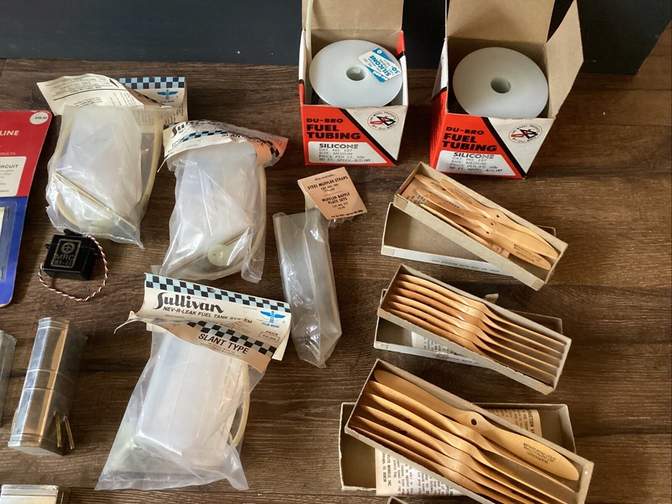 NOS R/C Airplane Parts Lot Astro Flight Motors Wheels Propellers Fuel ...