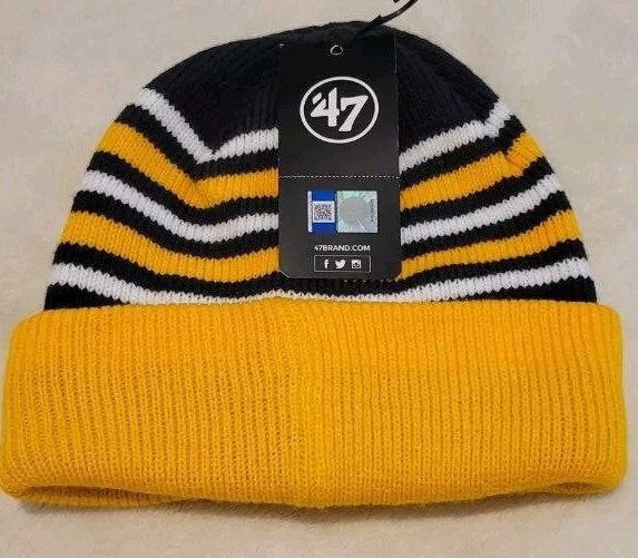 47 BRAND BEANIE GEORGIA TECH HAT NEW WITH TAGS CUFFED STRIPES YELLOW ...