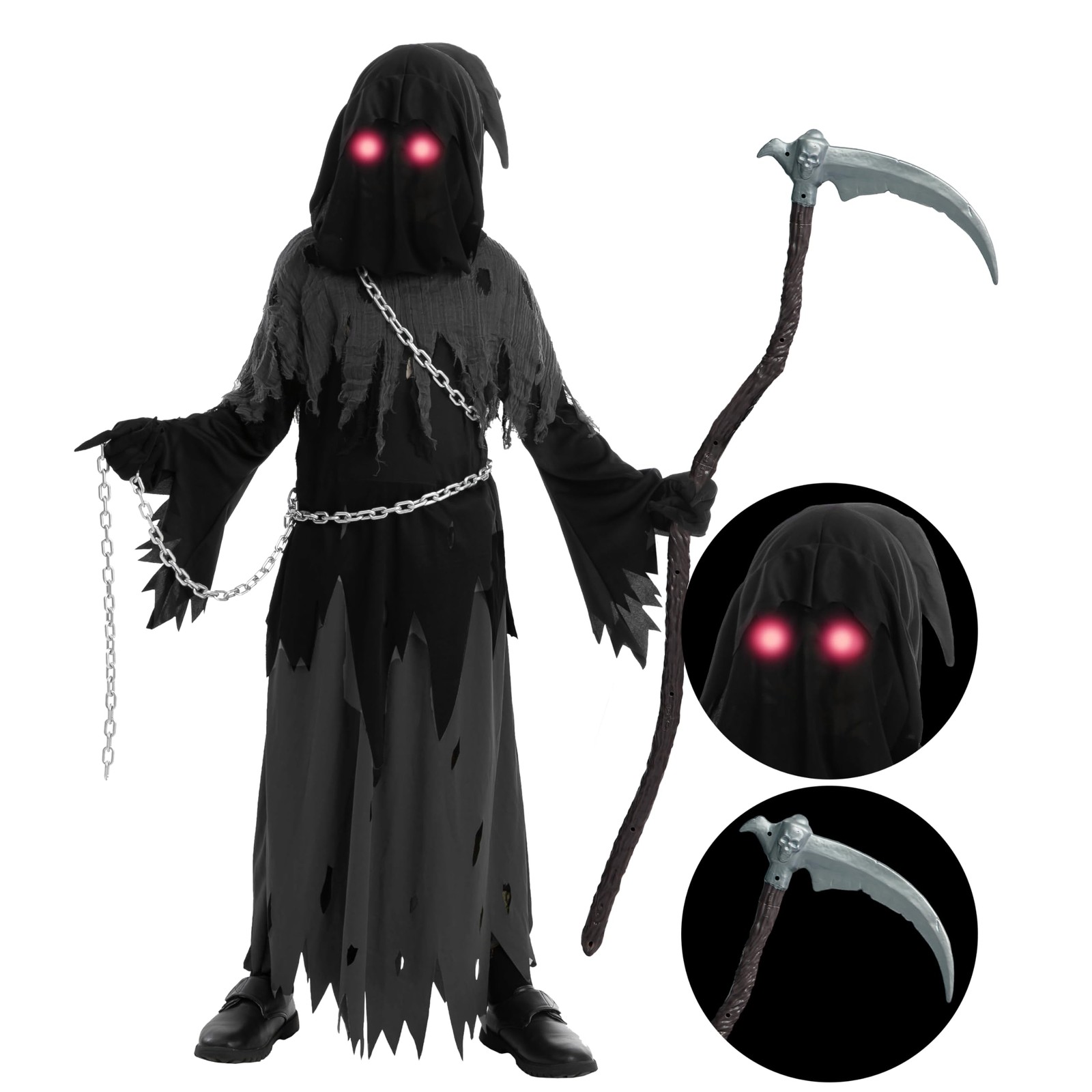 Glowing Eyes Grim Reaper Costume for Kids, Halloween Costume for Boys ...