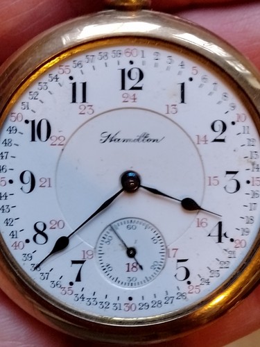 Vintage/Antique HAMILTON 24 Hour Gold POCKET WATCH 52 mm Dia - 94 grams ...
