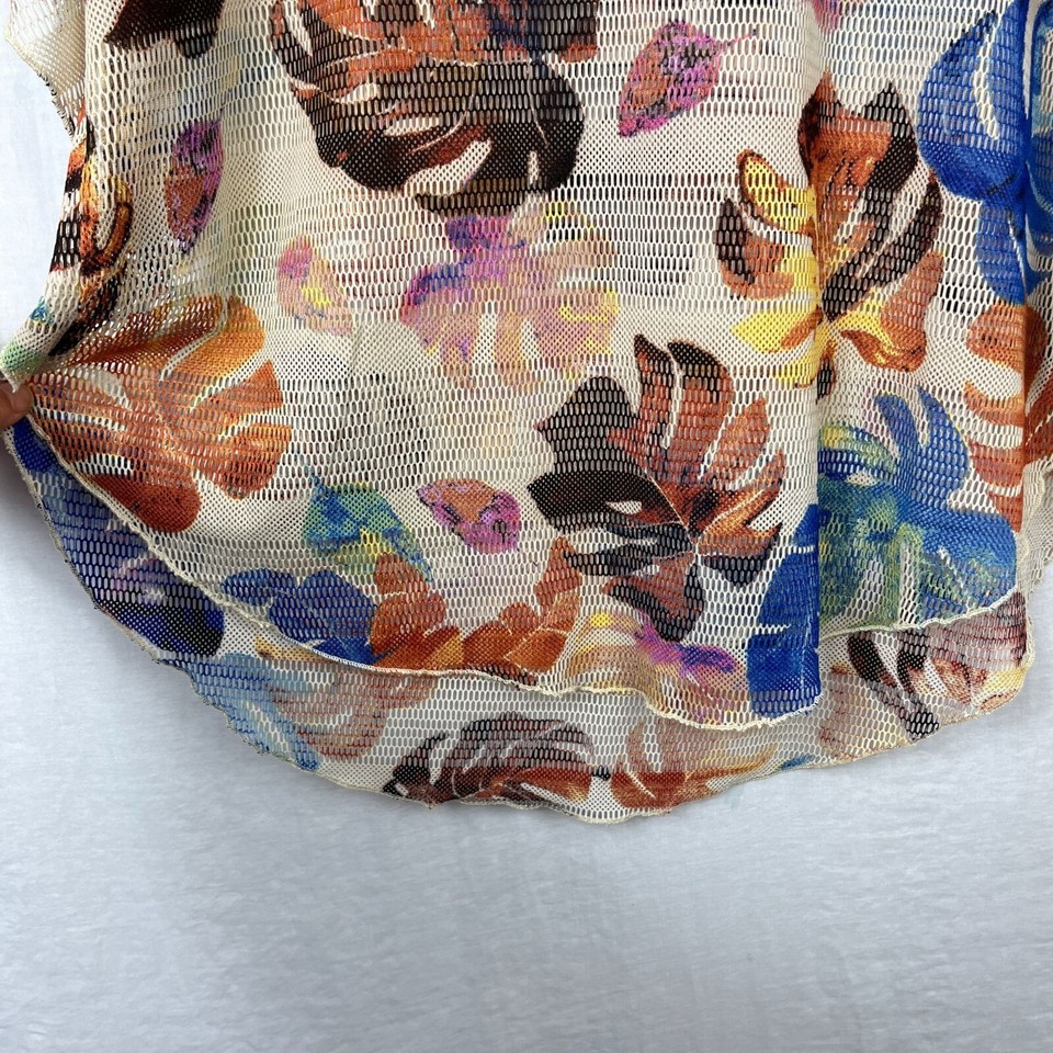 Dor Dor Couture Mesh All Over Tropical Top Womens L Floral Beach ...