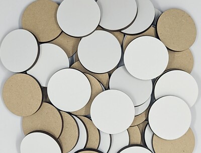 MDF Wood Wooden Disk Circle with White Vinyl Layer 3mm x 33mm Diameter ...