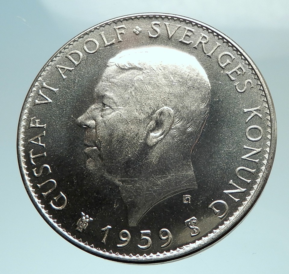1959 SWEDEN King GUSTAV VI ADOLF Silver SWEDISH Coin CONSTITUTION ...