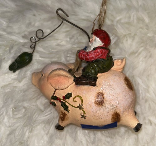 Santa Riding Pig Ornament- Farm Pig Racing With Corn No Box | eBay