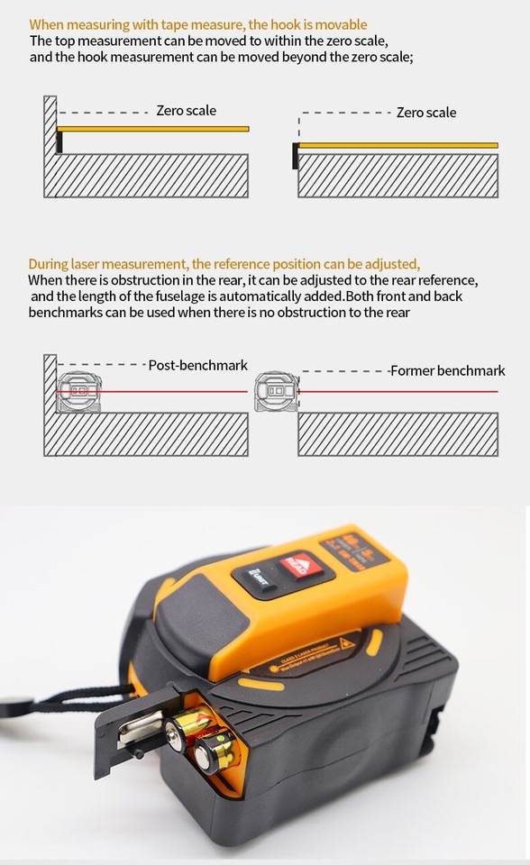 Laser Distance Meter Measuring Laser Tape 40M 60M Tape Measure Range ...