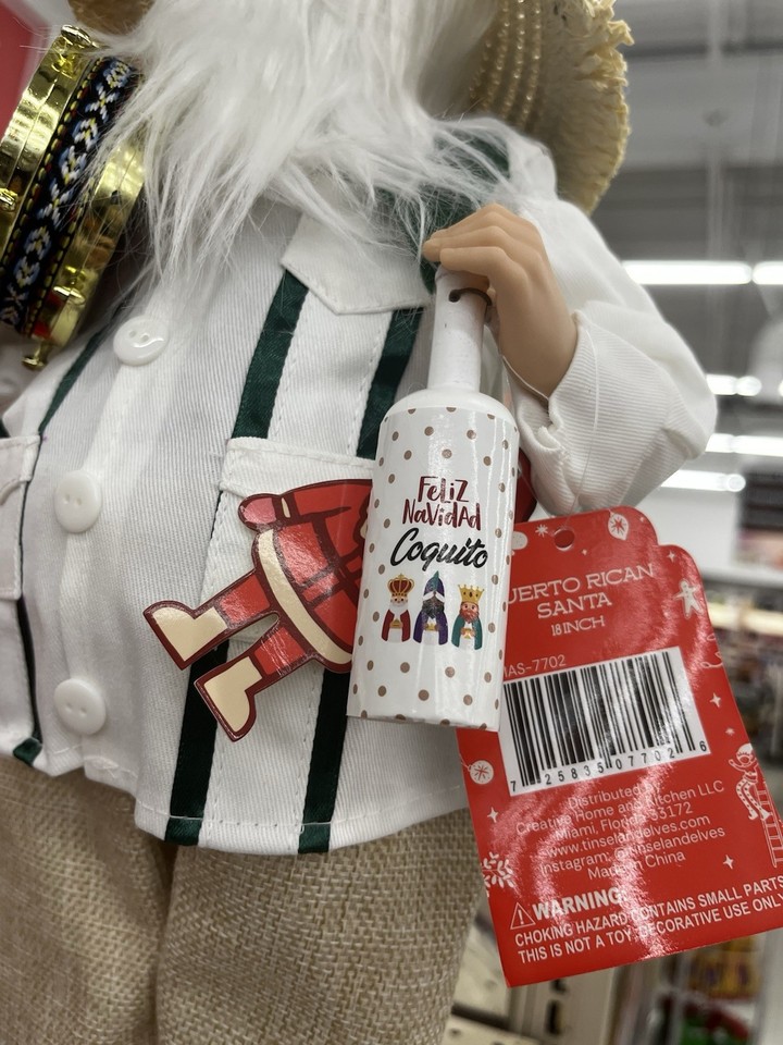 Puerto Rican Santa 18” Boricua Claus Figurine w/ Coquito & Pandereta ...