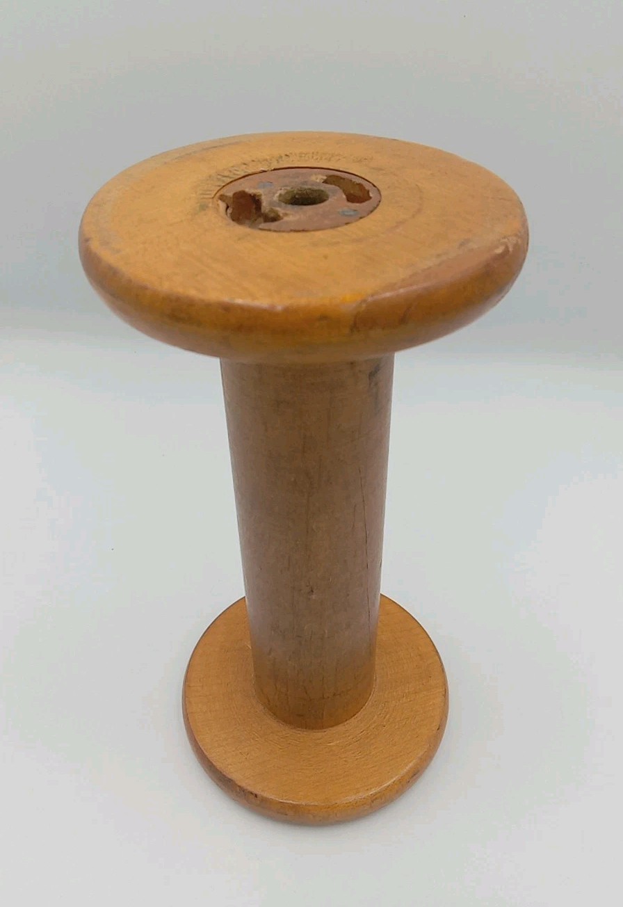 Antique Industrial Wooden Bobbin Spool 7 in Height Collectible