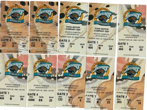 1995 INAUGURAL SEASON JACKSONVILLE JAGUARS TICKET STUB - PICK ONE | eBay