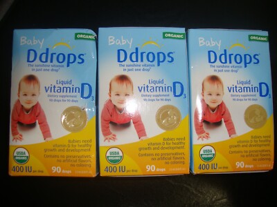 3 Baby D Drops Liquid Vitamin D3, 400 IU, 0.08 fl oz (2.5 ml)90 Drops ...