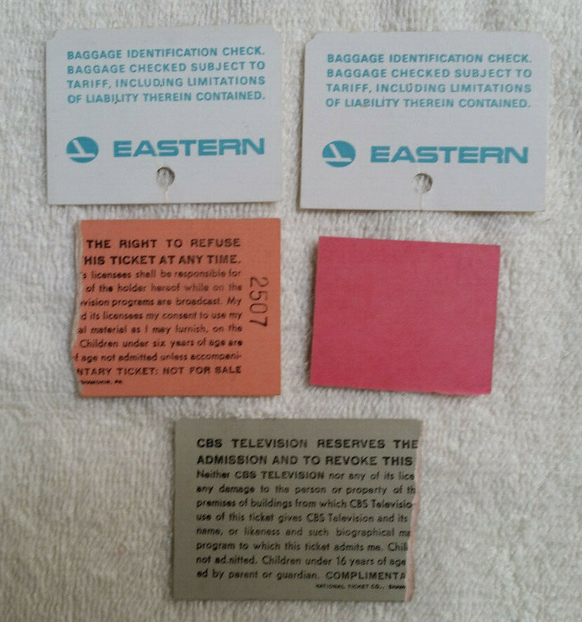 Vintage 1960s NY Ticket Stubs and Eastern Air Baggage Claim–Lot of 5 ...