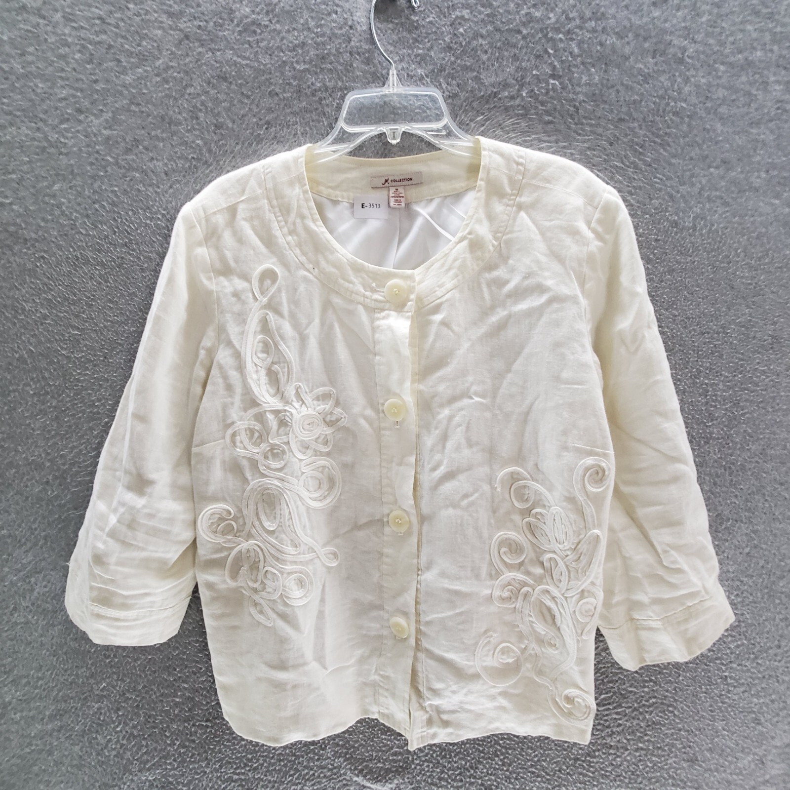JM Collection Women Jacket 16 Cream 100% Linen Shell … - Gem