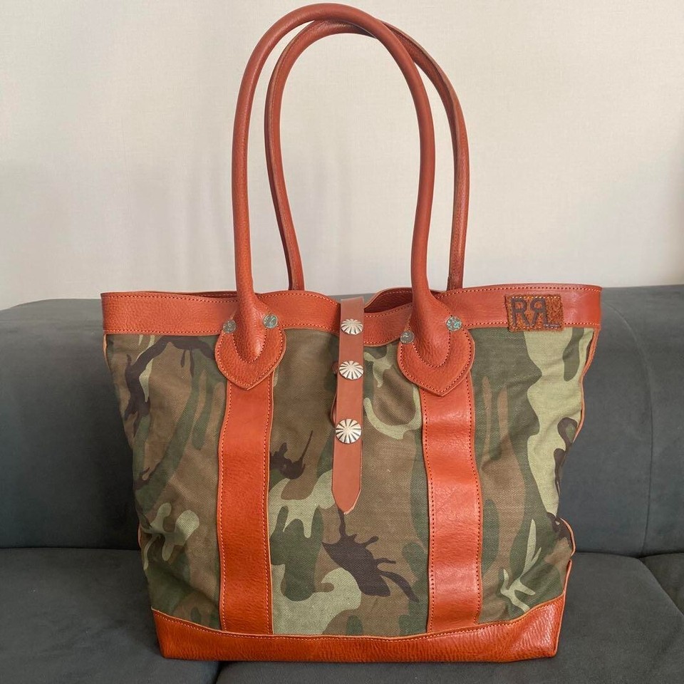RRL Rare Camouflage Pattern Snap Closure Tote Bag Leather Multicolor ...