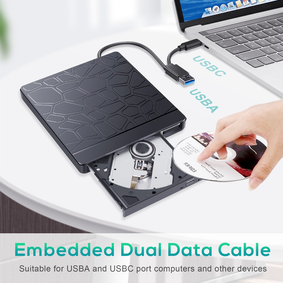 External CD DVD Drive Type-C USB 3.0 Player Disc Burner Reader for ...