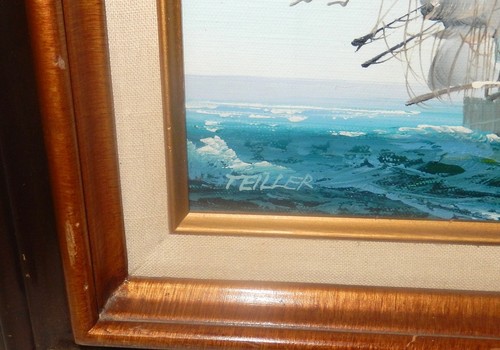 TEILLER SAIL SHIP AND BIRDS OIL ON CANVAS SEASCAPE PAINTING | eBay