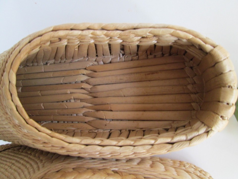 Vtg. Pair Woven Chinese Handbraided Straw/ Wicker Shoes Inside 7 1/2 ...
