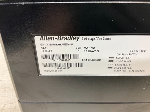 Allen Bradley 1756-A7 Ser B ControlLogix 7 Slot Rack Chassis 1756A7 ...