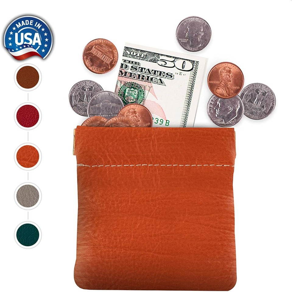 Leather Squeeze Coin Pouch Coin Purse Change Holder For Mens/Womens | eBay