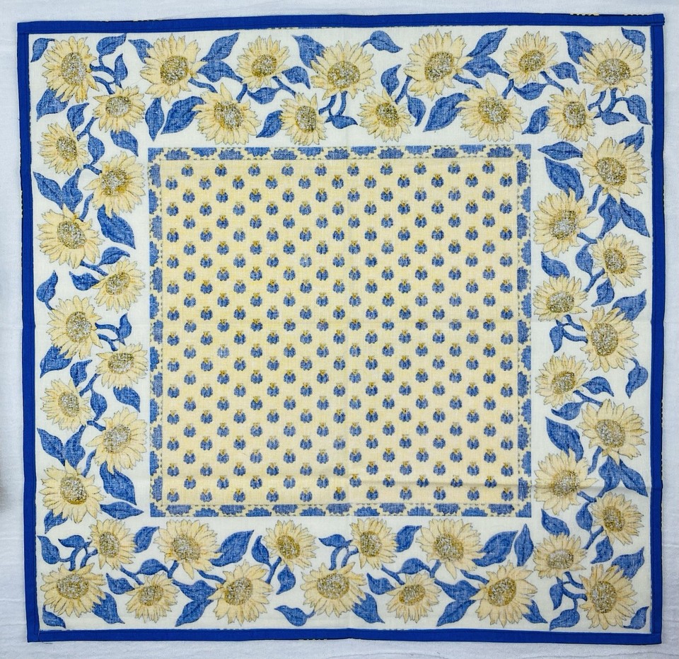11 Cotton Napkins Sunflower Country French Provencal Blue 18” Vintage ...