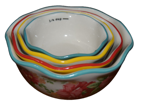 Pioneer Woman Stoneware Nesting Measuring Bowls Cups Floral 4 Piece Set ...