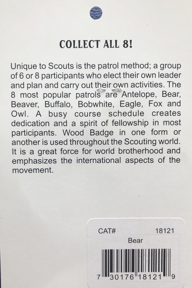 BOY SCOUT OFFICIAL LICENSED WOOD BADGE BEAR COLLECTORS TRADING PATCH ...