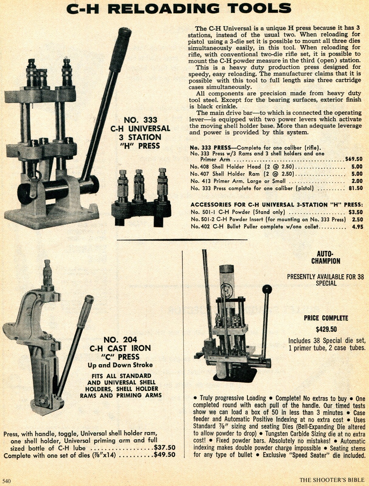 1977 Print Ad of C-H 333 Universal, 204 C Press, Auto Champion Reloader ...