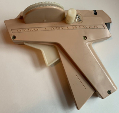 vtg Dymo LABELMAKER kit tan white streamline atomic space gun black ...