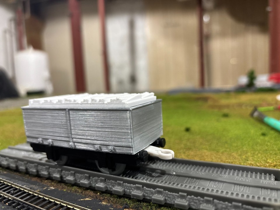 Custom 3d printed trackmaster Open end door wagon shell with slate load ...