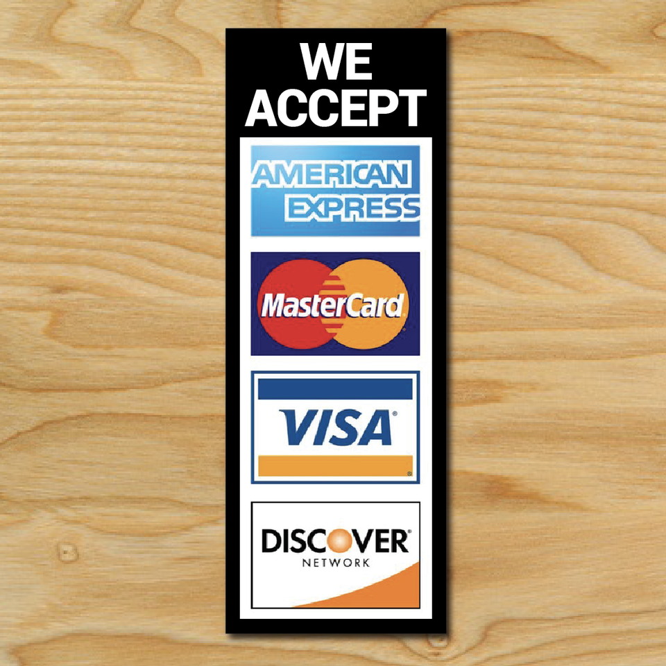 (1) WE ACCEPT Credit Card Sign Sticker Business Decal Store Retail ...