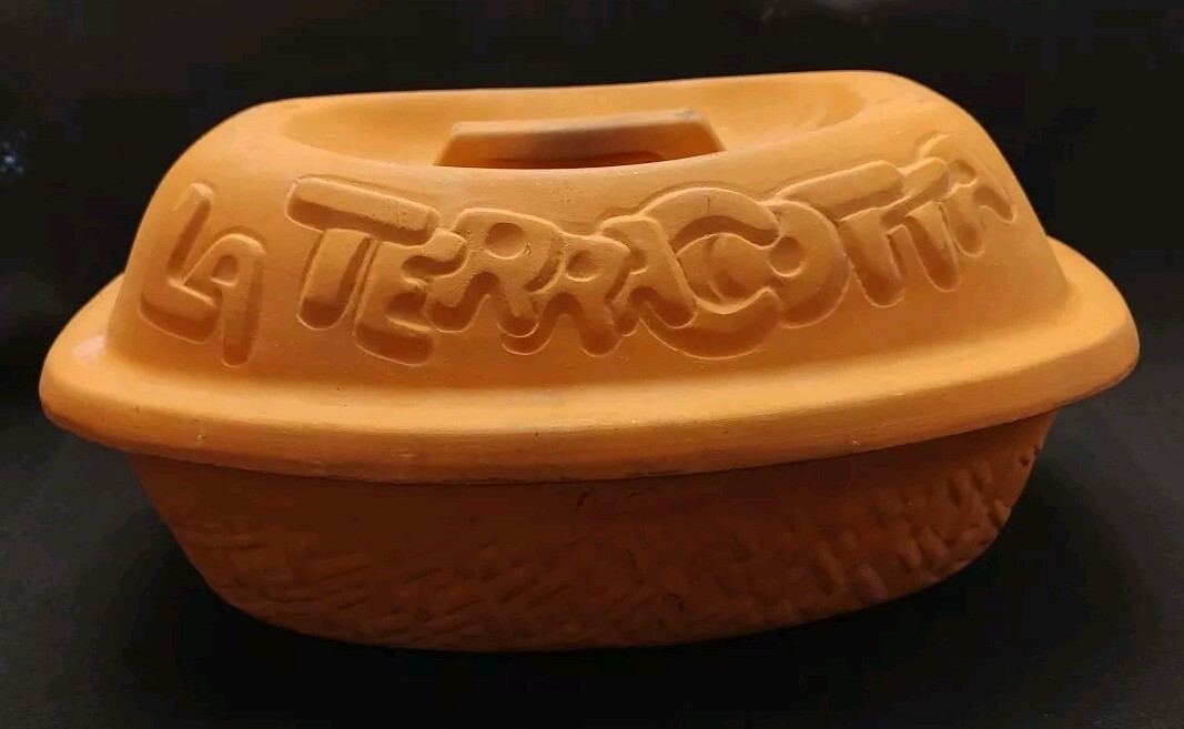 Vtg La Terracotta Ceramiche Clay Roaster Casserole Bread w Lid Inside ...