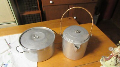 Mirro Camping Coffee Pot 6 Cup Vintage copper Handle n 3 qt stock pot n ...