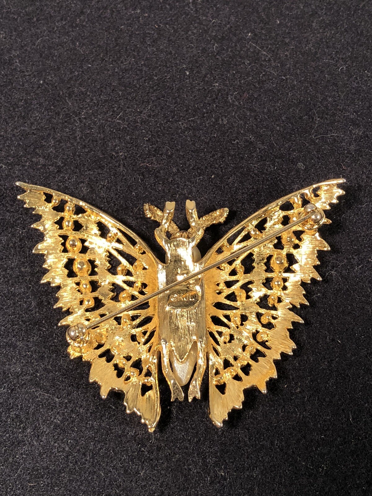 Vintage Signed Kenneth J Lane Gold Tone KJL Butterfly Pin Pearl Moth ...