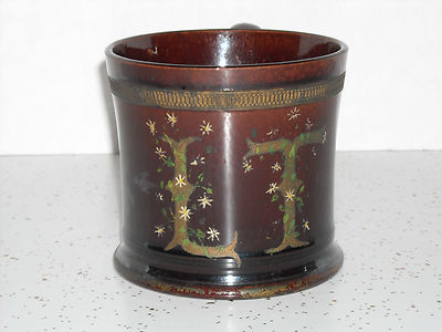 Early Rockingham Glazed Yellow Ware Mug Gold Gilding "LT" Stoneware | eBay