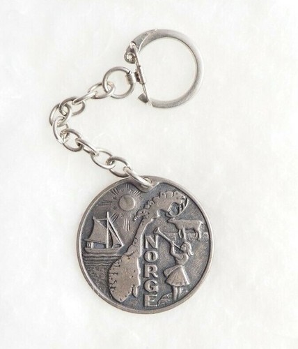 Norge Norway Silverplated Vintage FOB Keychain Key Ring Viking Ship ...