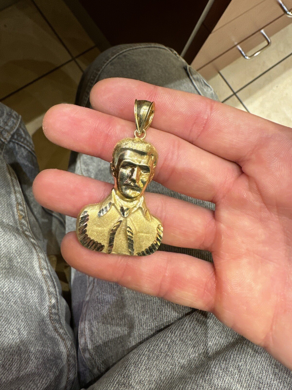 10k yellow gold Jesus Malverde Narco saint Sinaloa pendant charm fine ...