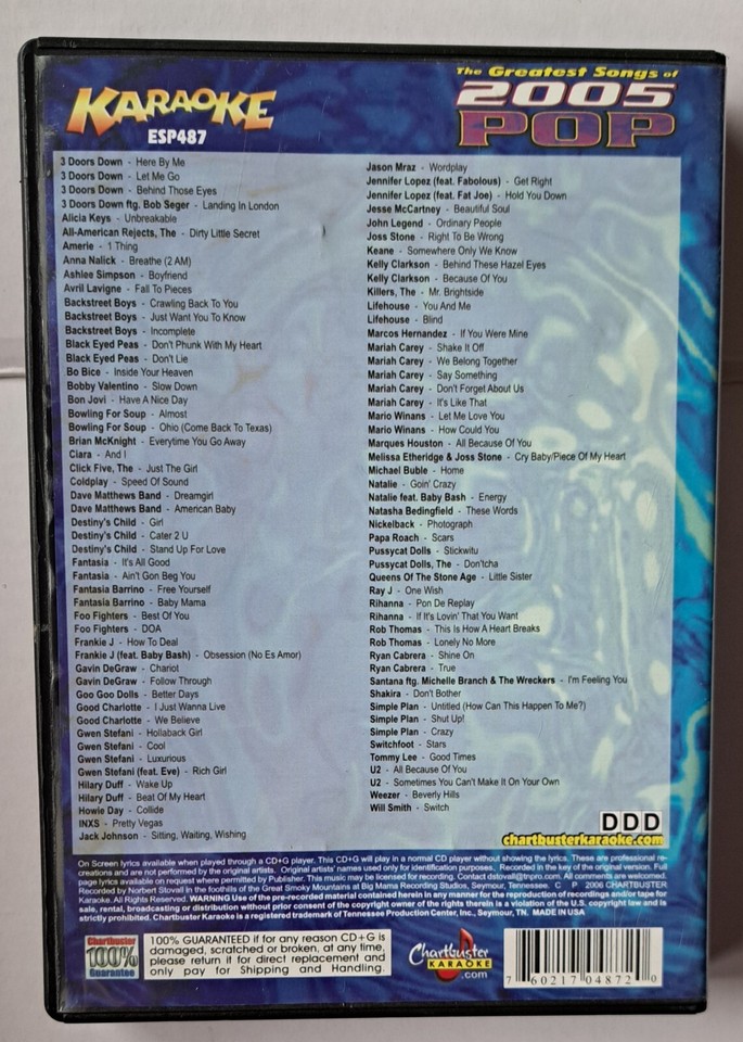 CHARTBUSTER KARAOKE 6 CD+G POP HITS 2005 VOL-ESP 487 100 SONGS | eBay