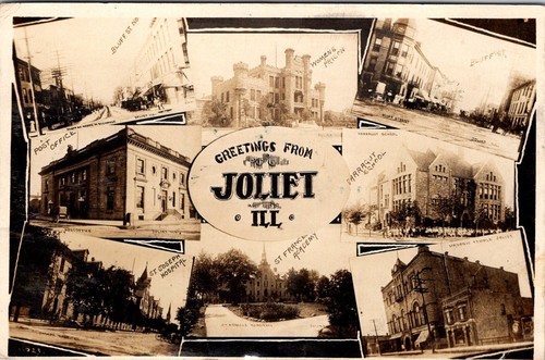 GREETINGS FROM JOLIET ILLINOIS MULTI VIEW 1909 REAL PHOTO POSTCARD | eBay
