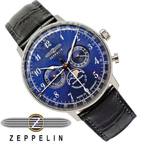 ZEPPELIN Watch 70363 Men's Blue Navy Analog Round Face Hindenburg Moon ...