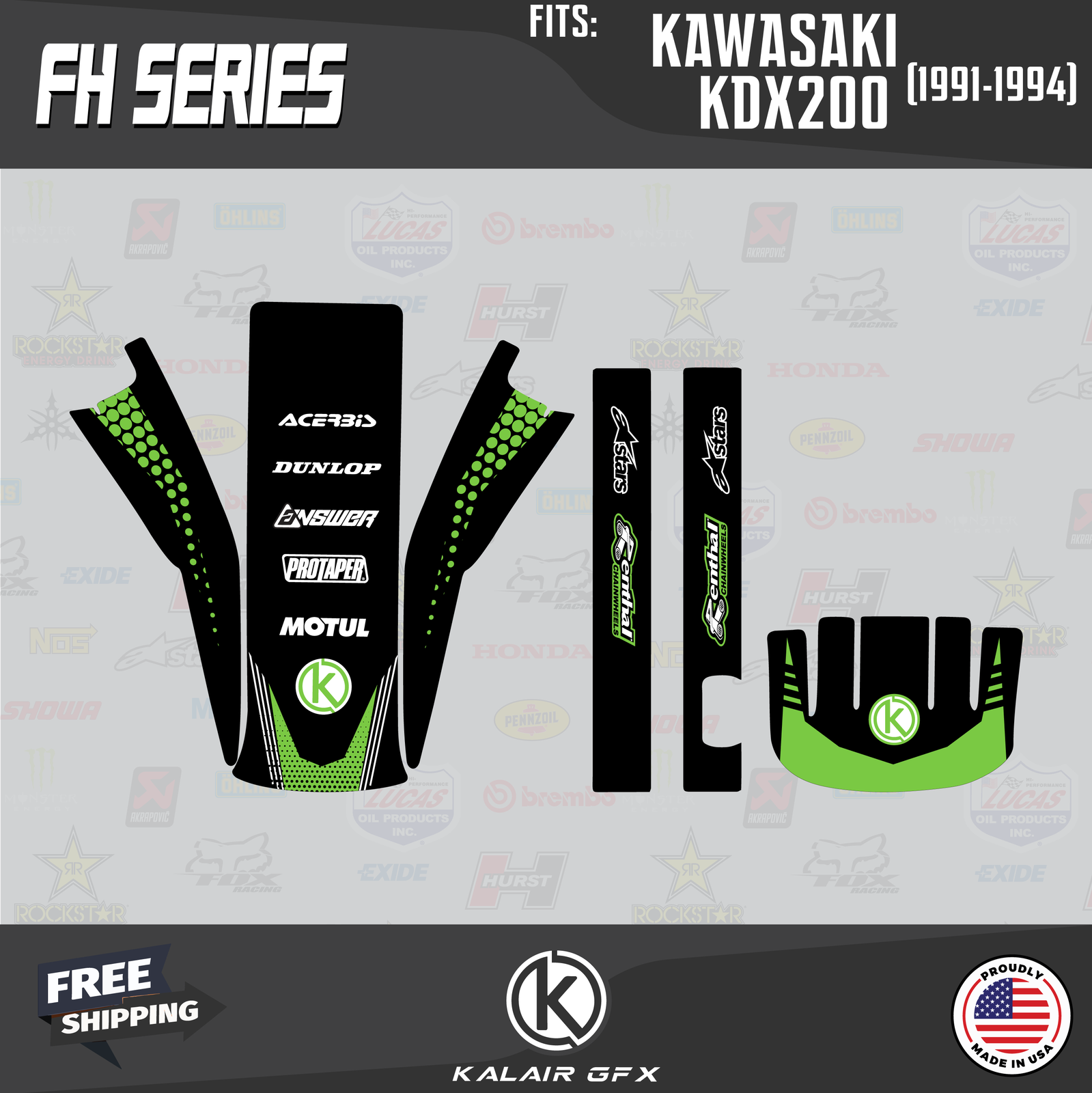 Graphics Kit for KAWASAKI KDX 200 (1991-1994) Fh - GOLD | eBay Australia