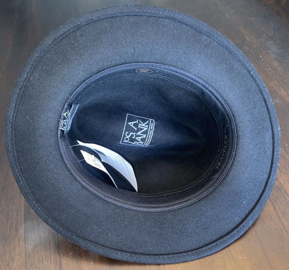 Joseph A Bank 100% Wool Travelers Collection Fedora Hat Black W Bl Band ...