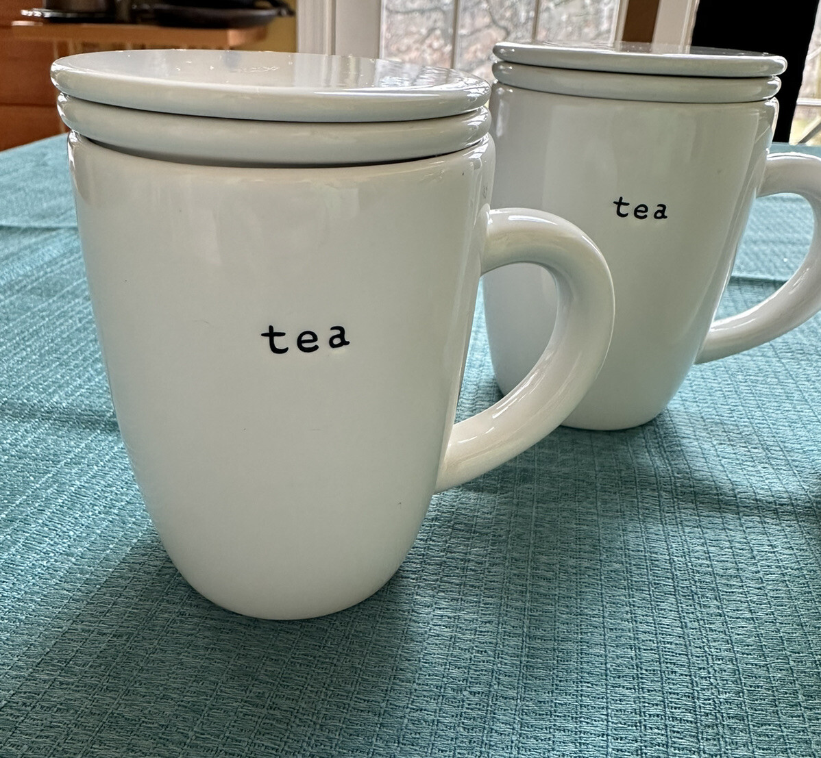 Set of 3! Pottery Barn White Coffee House “TEA”mugs With Infusers ...