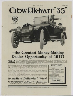 1916 Crow Elkhart Model 35 Auto Ad: Crow Motor Car Co. Elkhart, Indiana ...