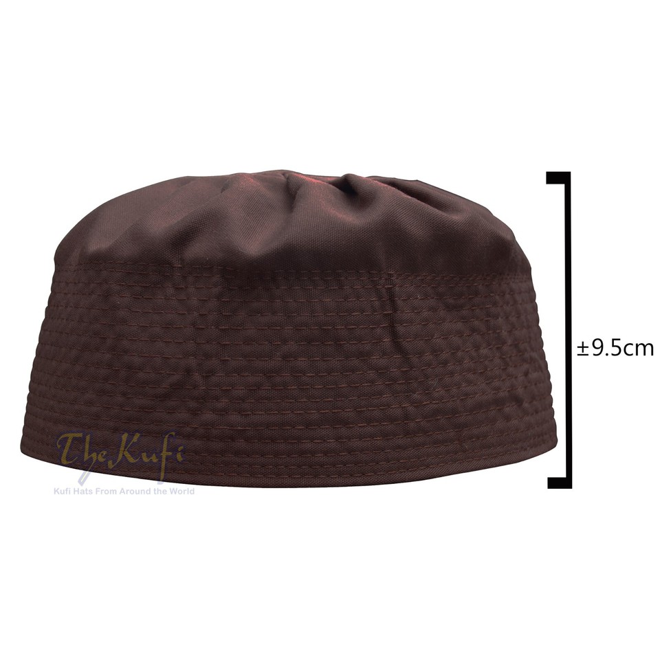 Islamic Kufi Prayer Cap Plain Dark Brown Pleated-top Fabric for Friday ...
