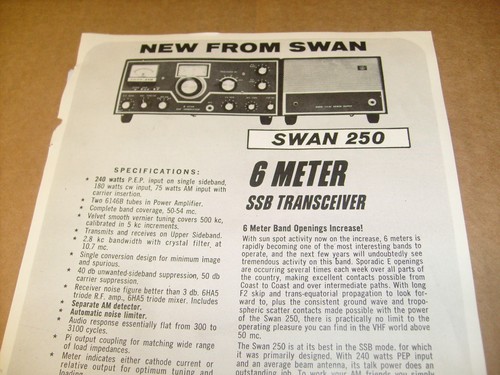Swan Ham Radio 250 6 meter SSB Transceiver Print Ad Advertisement ...